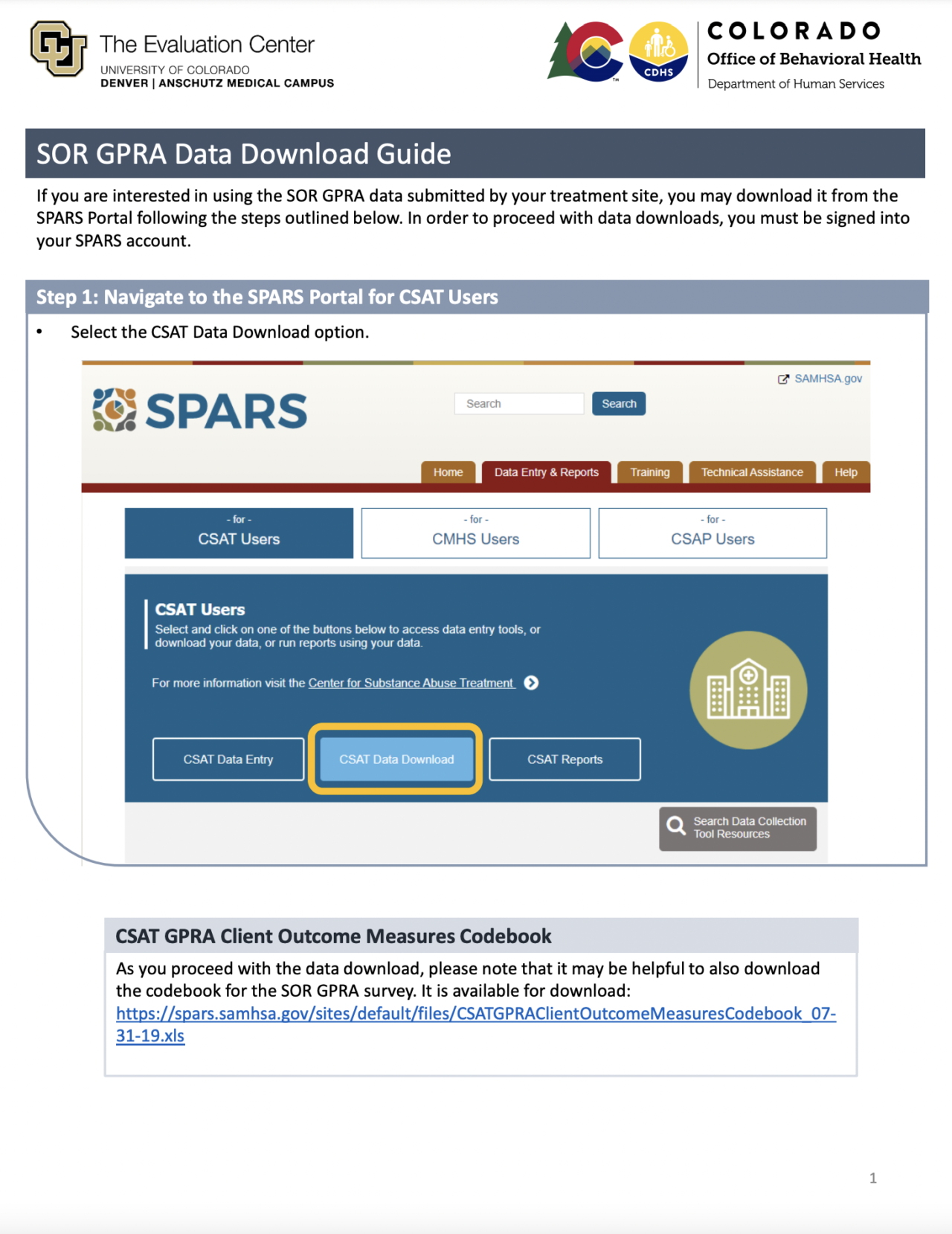 GPRA Data Download Guide | SOR Colorado - Evaluation