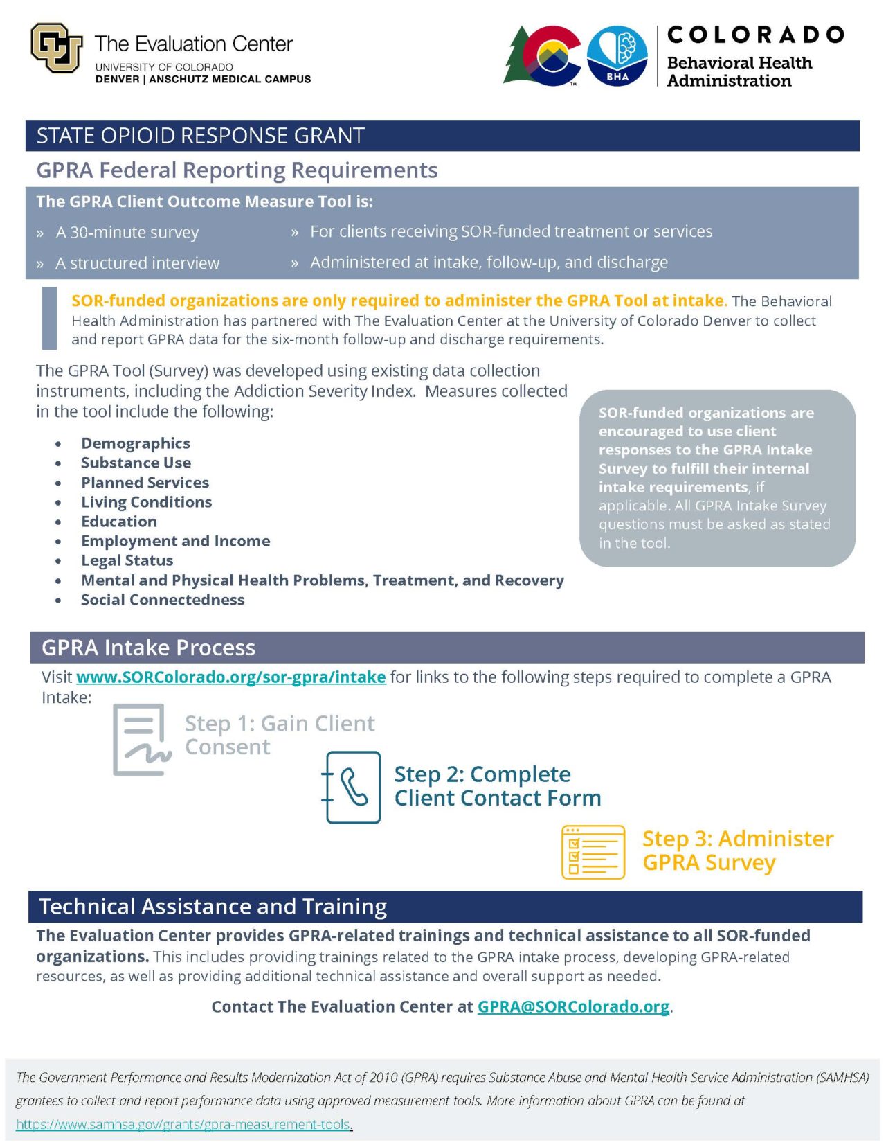 SOR GPRA Requirements Guide | SOR Colorado - Evaluation